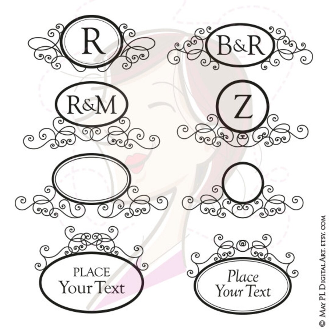 Oval Monogram Frames Digital Swirls Clip Art - Download DIY Wedding ...
