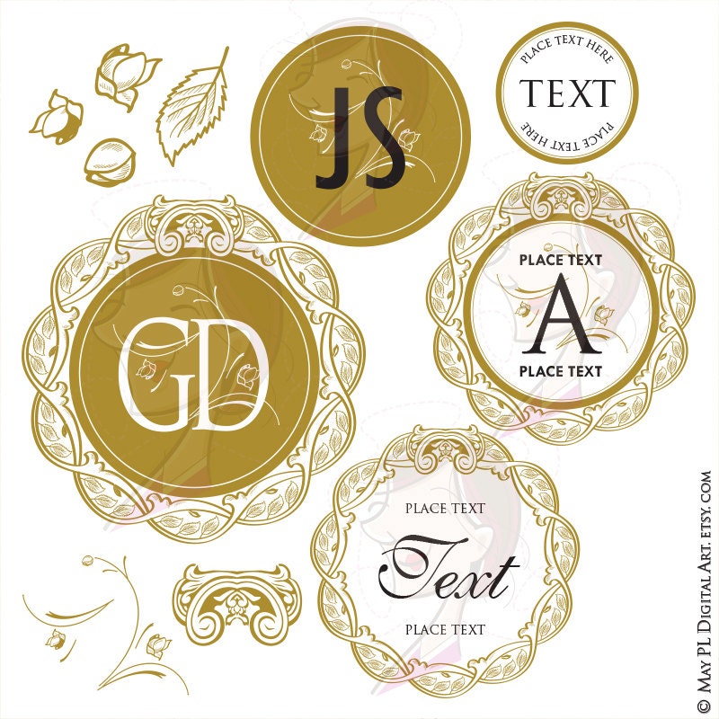 Vine Monogram Frame Png Antique Gold Vintage Rose Circle - Etsy Australia