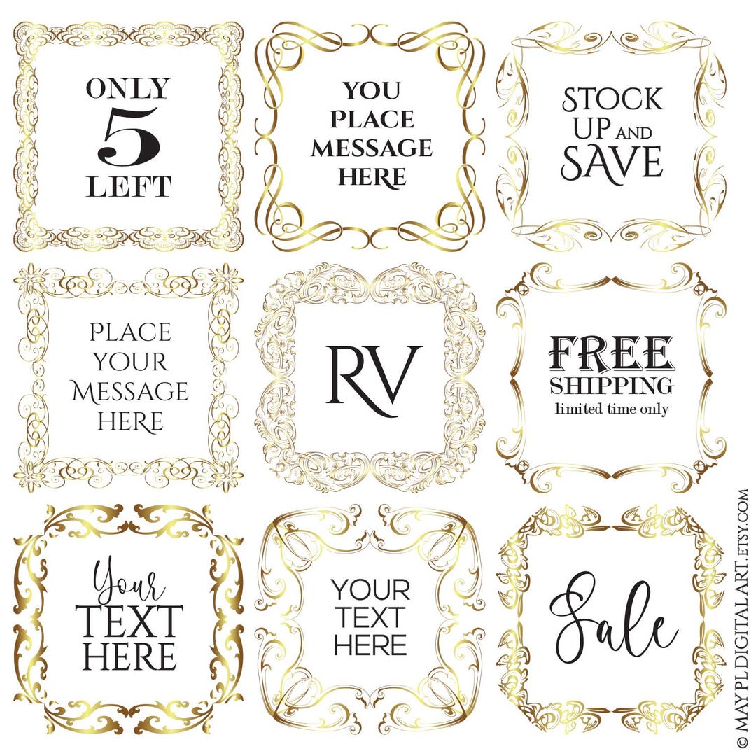 Gold Label Tag Borders Clipart - Vintage Square Frames Old Style ...