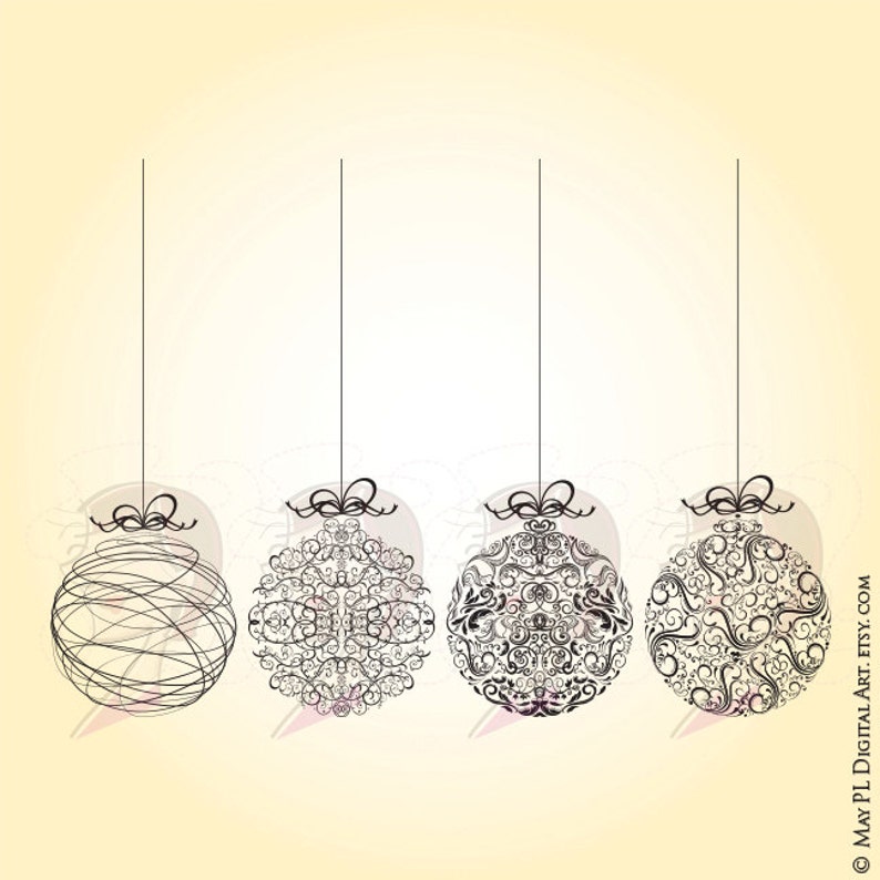Christmas Baubles Clip Art Retro Xmas Ornaments Decorations - Etsy