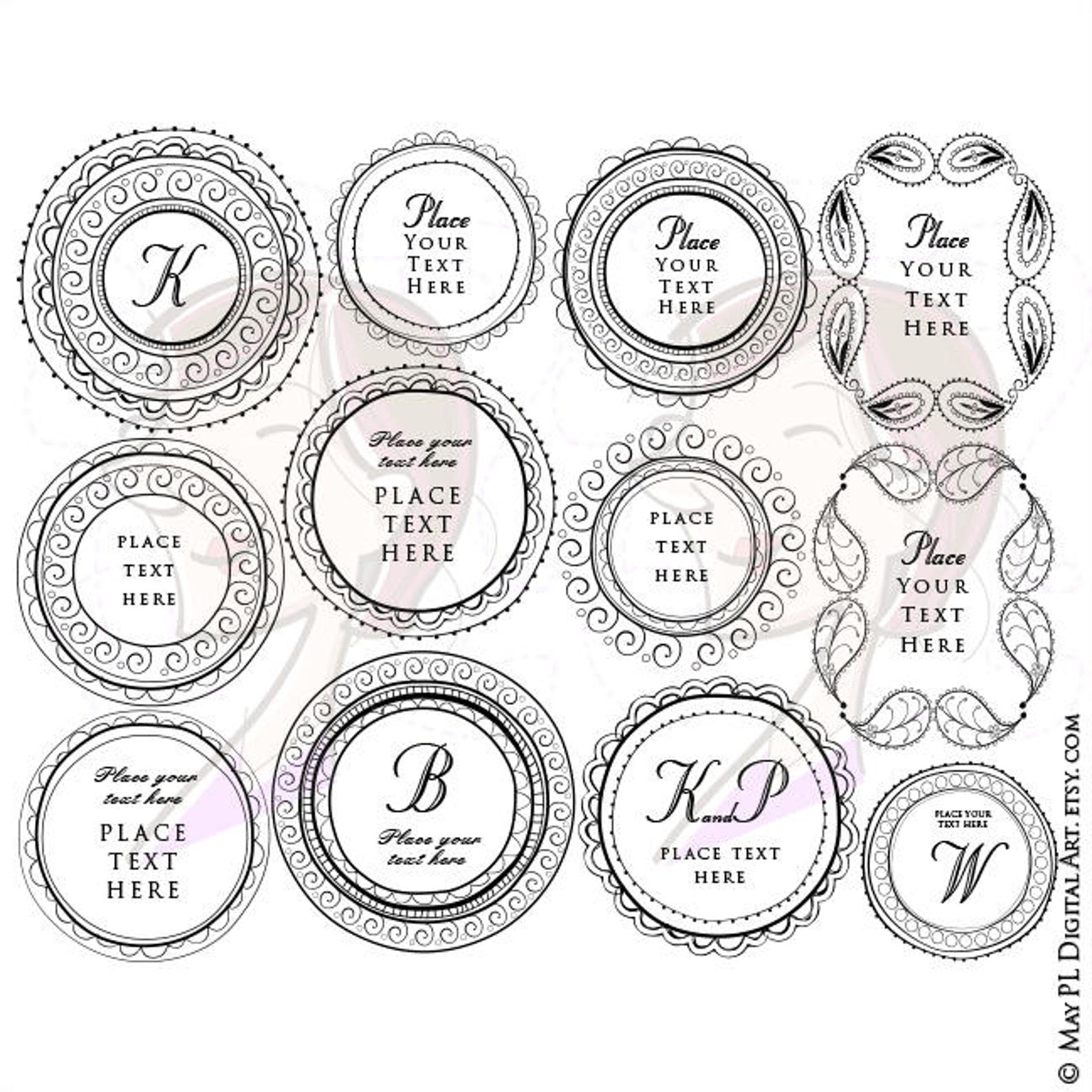 Whimsical Clip Art Frames and Borders Hand Drawn Paisley - Etsy Australia