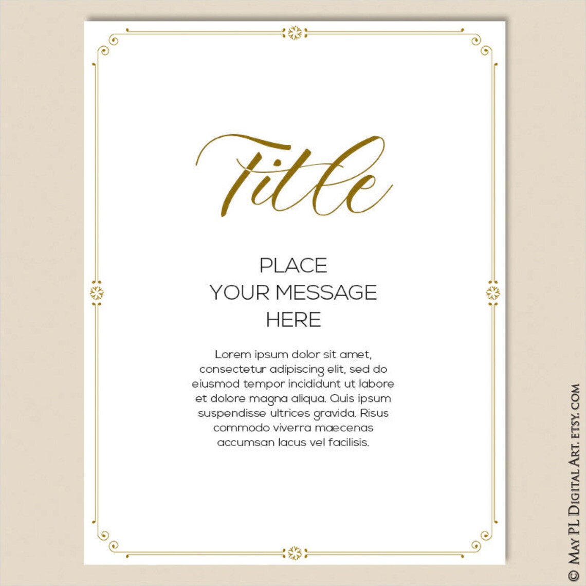 Simple 8x11 Gold Certificate Award Document, Page Border Frames ...