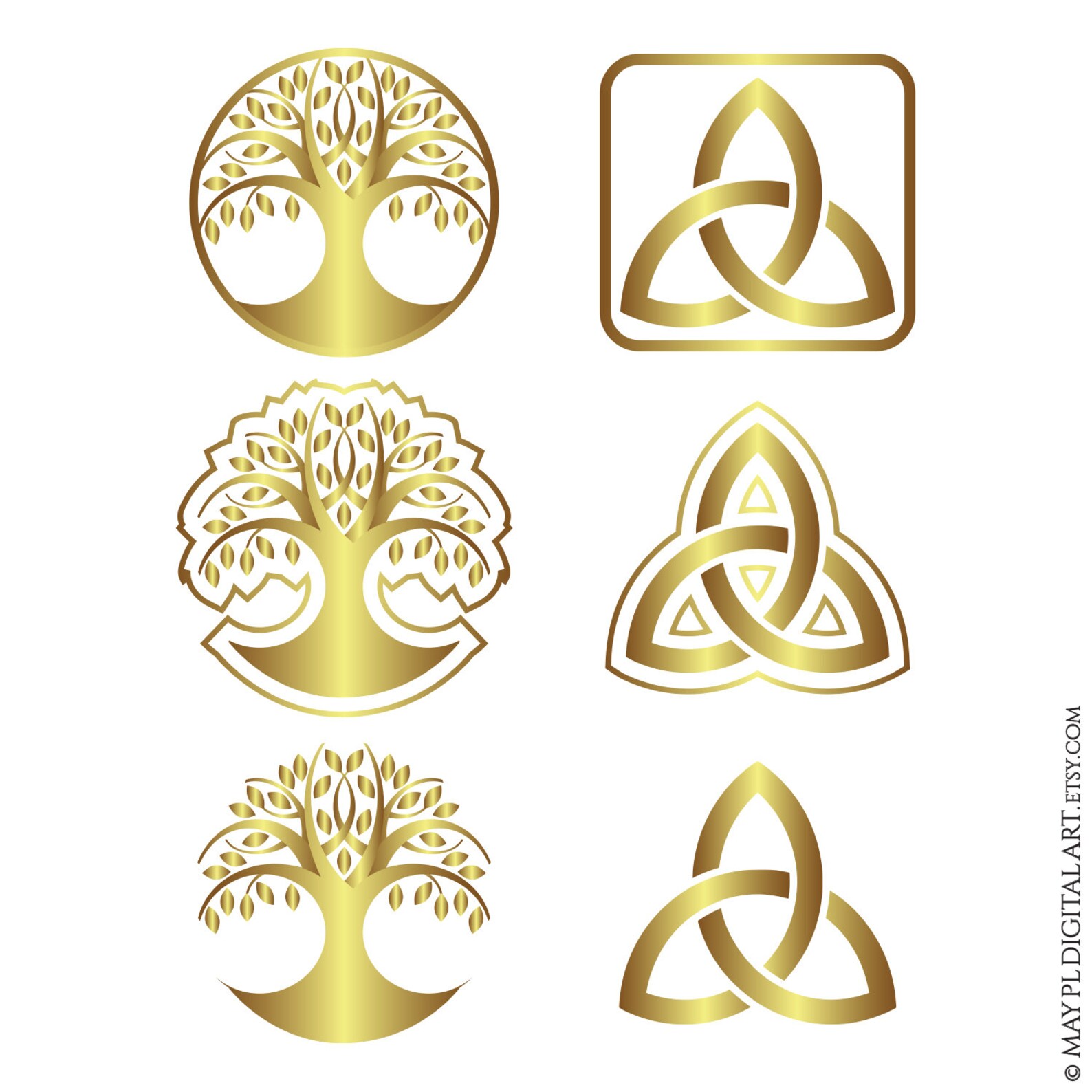 Gold Celtic Symbols, Irish Welsh Clipart - Tree of Life, Triquetra ...