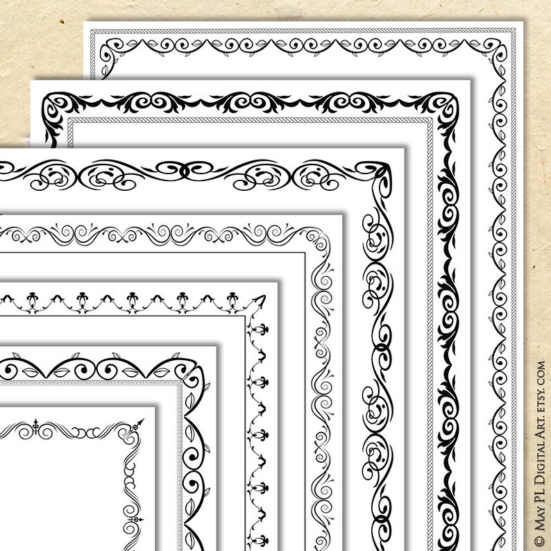 Black Page Decor Simple Borders Clip Art Vintage 8x11 Frames - Etsy