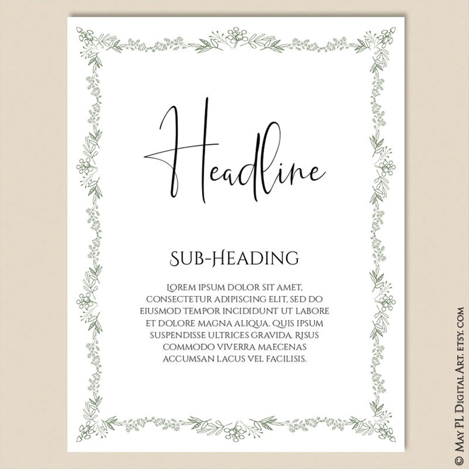 Sage Green Borders Digital Clipart Wildflowers Leaves - Etsy