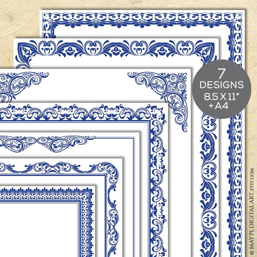 Old Border Blue Designs Clipart - A4 8x11 Document Page Frames Supplied ...