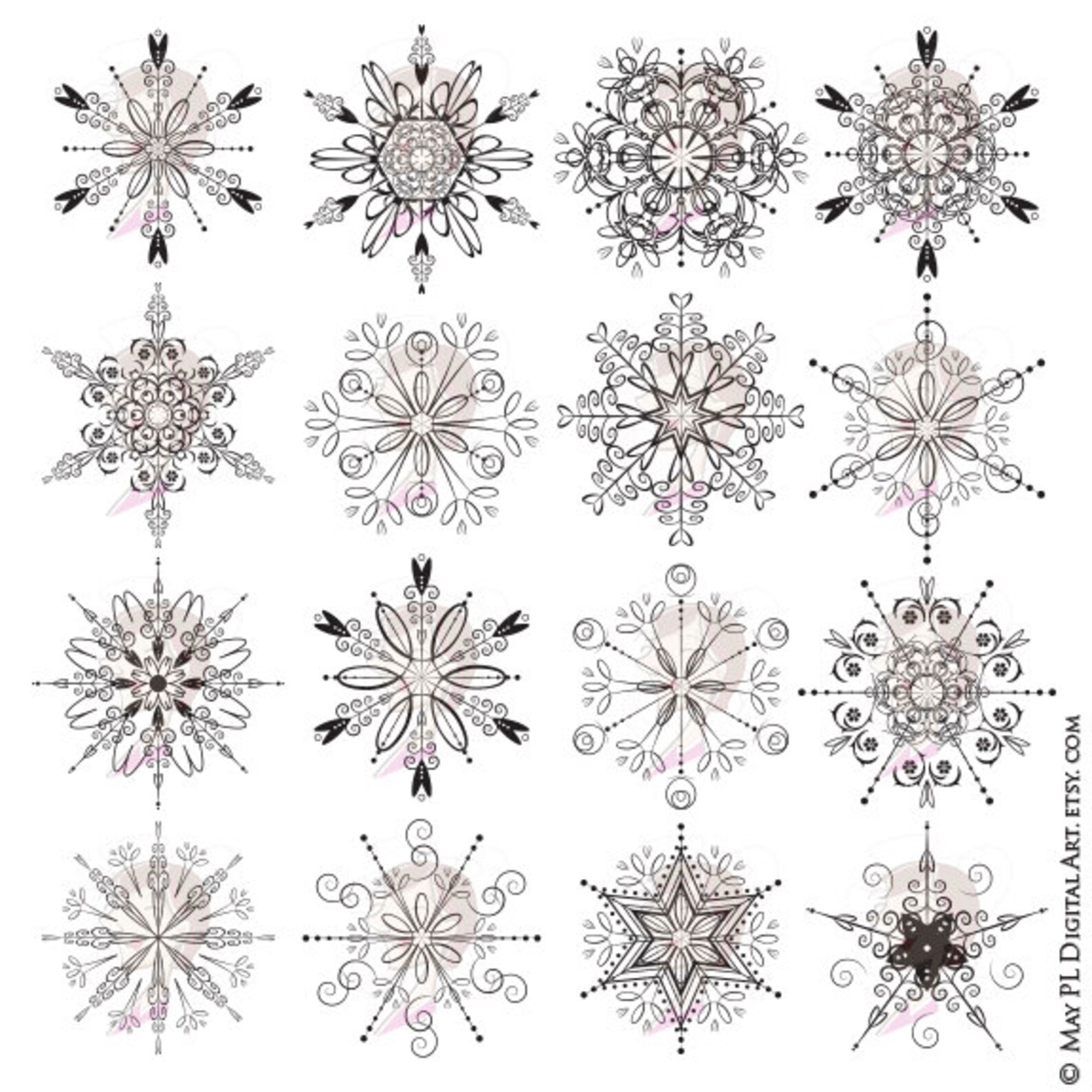 Snowflake Holiday Clipart Commercial Use Snow Crystal Winter | Etsy