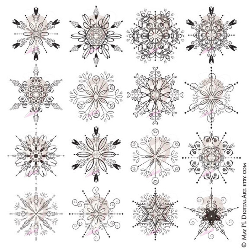 Snowflake Holiday Clipart Commercial Use Snow Crystal Winter | Etsy