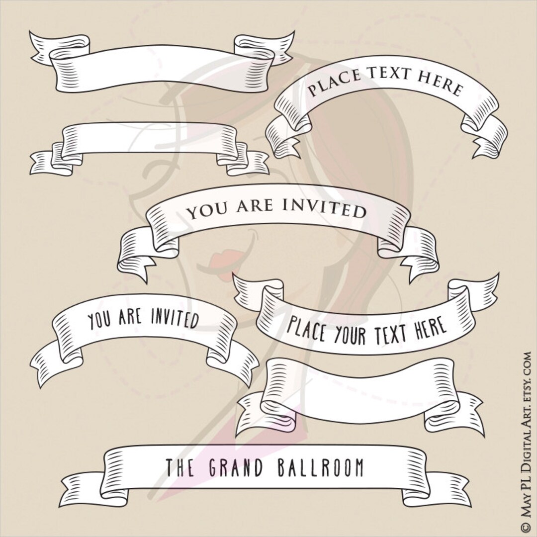 Vintage Banners Ribbons - Old Fashioned Signs Clipart for Bridal or ...