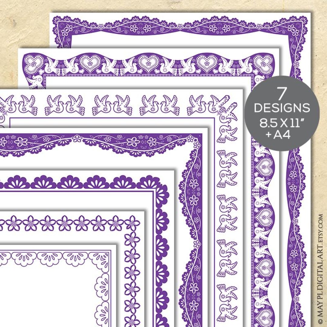 Purple Spanish Borders Page Morado Clipart - 8x11 and A4 Document ...
