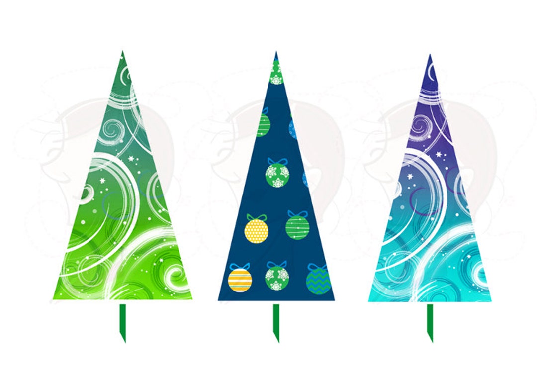 15 Christmas Tree Clip Art Clipart Xmas Tree Blue Green Red Graphics ...
