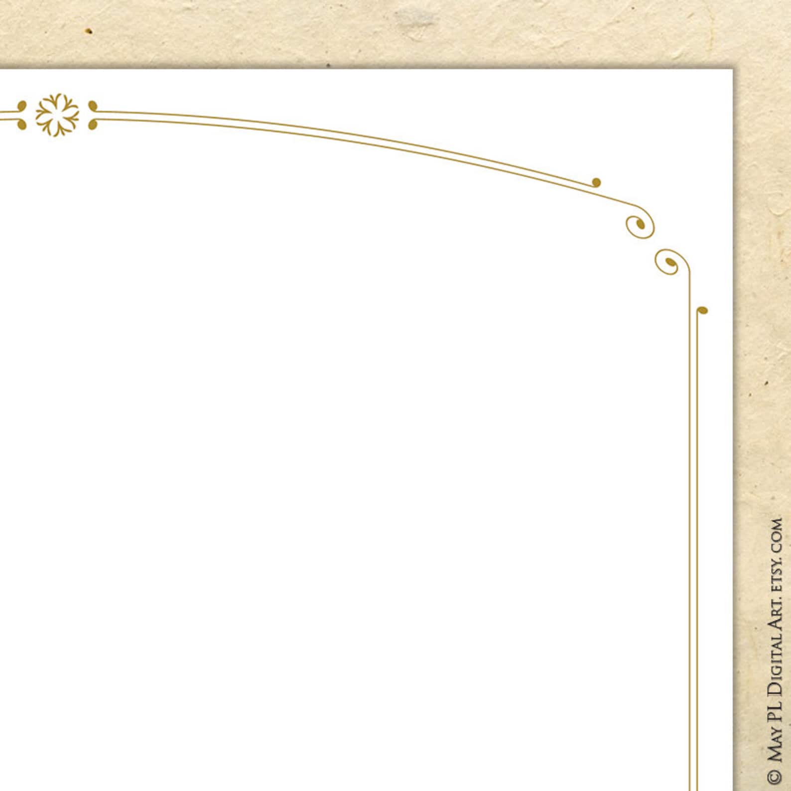 Simple 8x11 Gold Certificate Award Document, Page Border Frames ...