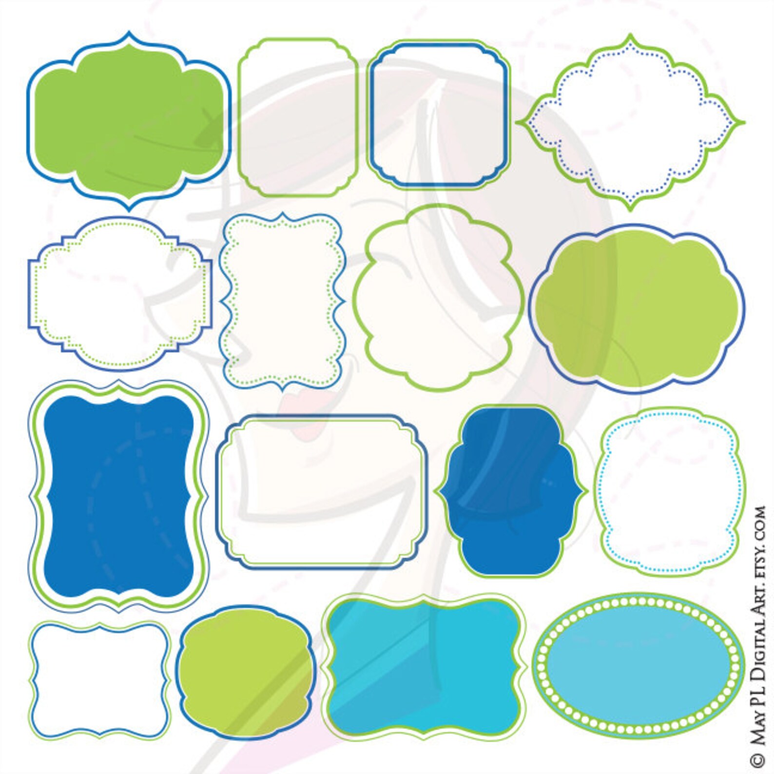 Green Blue Frame Digital Download Vector Invitation Frames - Etsy Australia