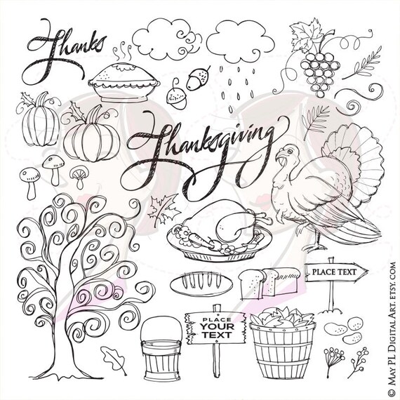 Thanksgiving Clipart Doodle Hand Drawn Cute School Supplies | Etsy