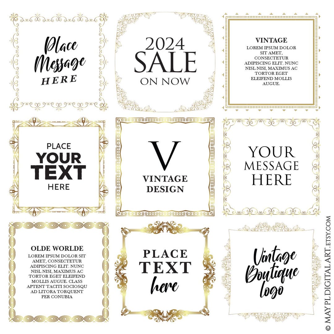 Label Tag Borders Clipart - Vintage Gold Geometric Flourish Square ...