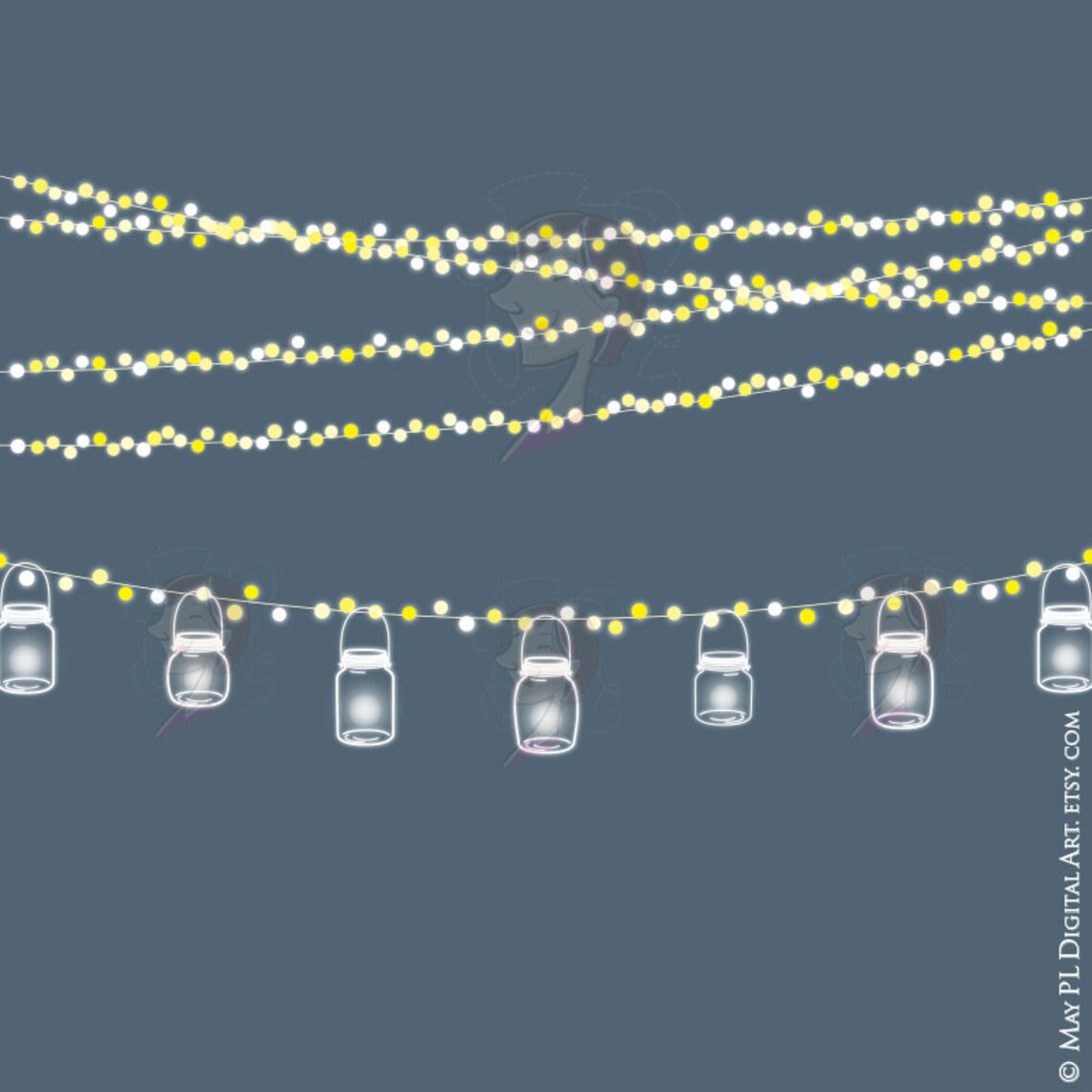 String Lights Wedding Mason Jars Glowing Fairy Lights Clipart - Etsy