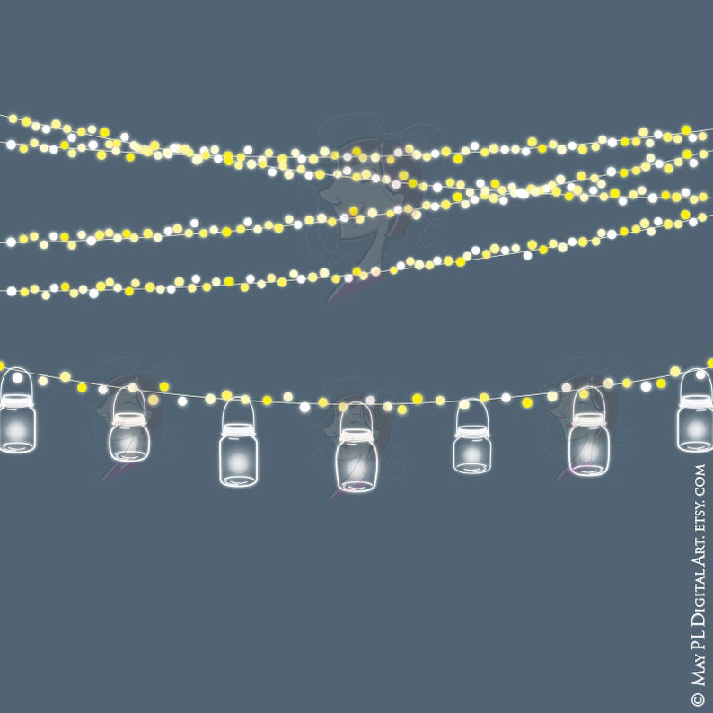 String Lights Wedding Mason Jars Glowing Fairy Lights Clipart Digital ...