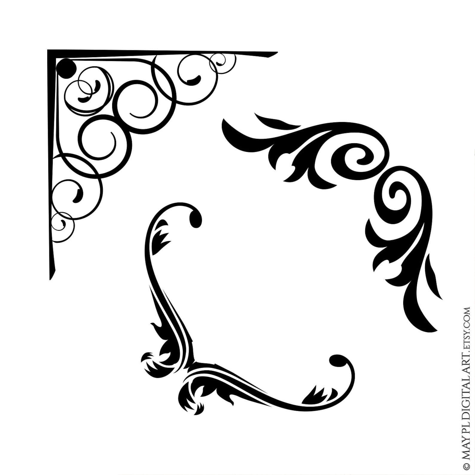 Decorative Border Corners Clip Art Set - Flourish Calligraphy Digital ...