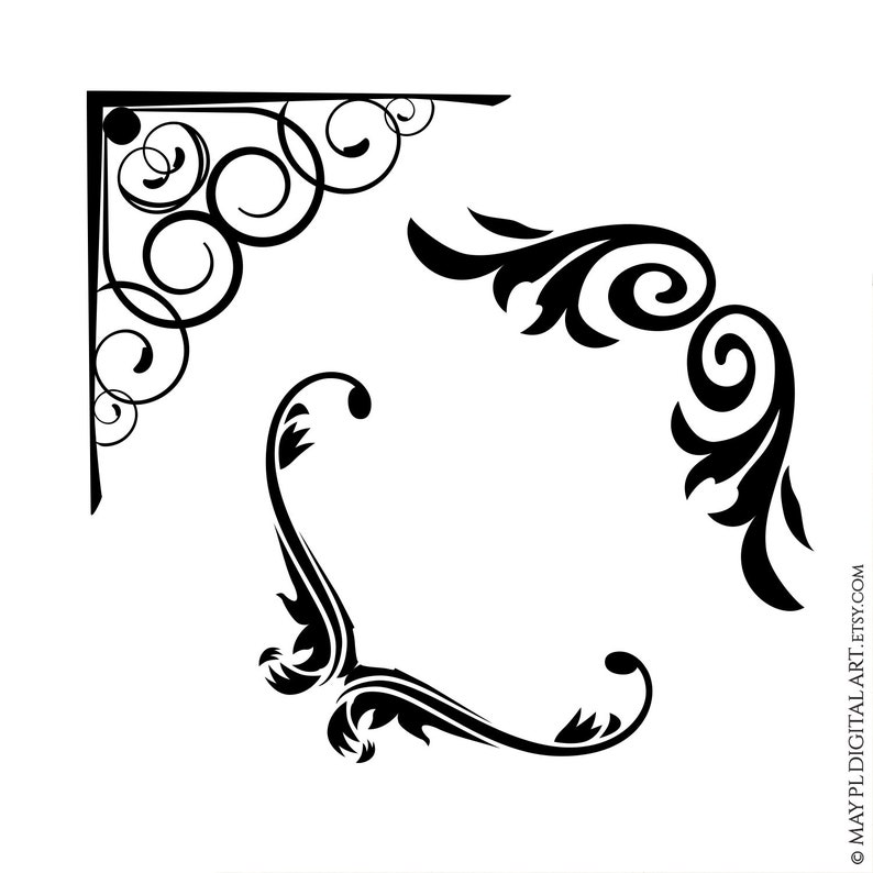 Decorative Border Corners Clip Art Set Flourish Calligraphy - Etsy