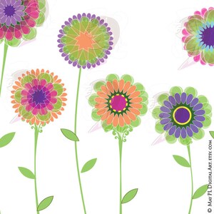 Spring Flowers Clipart Digital Flowers VECTOR COMMERCIAL USE Green Pink ...