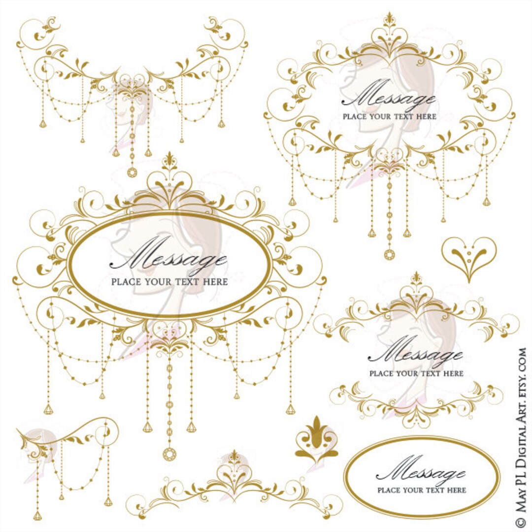 Antique Gold Wedding Clip Art Gold Garland Retro Foliage Clipart Vine ...