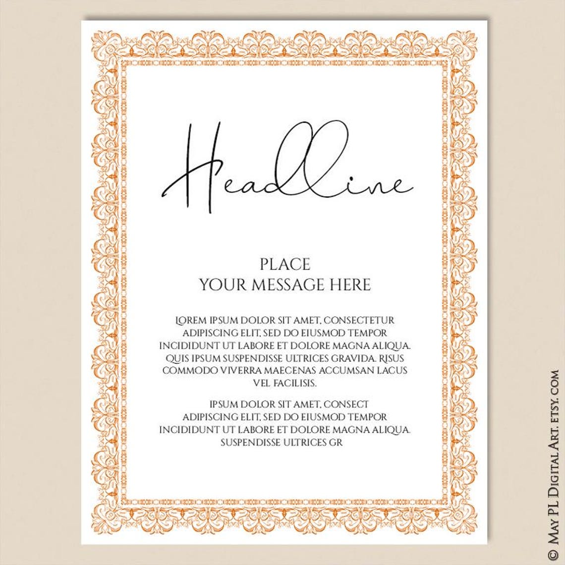 Page Border Frames 8x11 and A4 Burnt Orange Digital Design - Diplomas ...