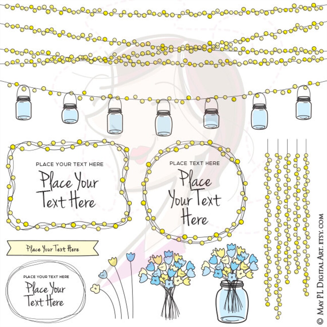 Fairy Lights Mason Jars Clipart String Lights Digital Frames - Etsy ...
