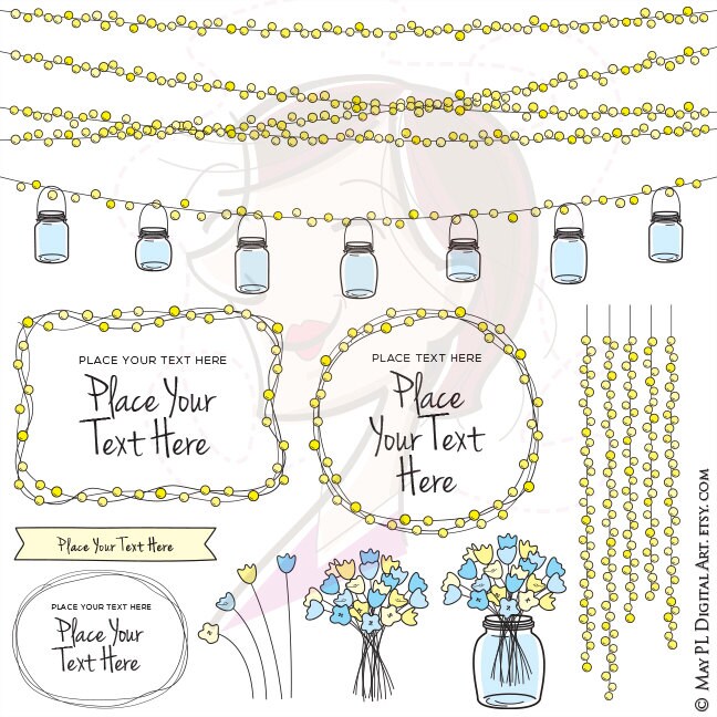 Fairy Lights Mason Jars Clipart - String Lights Digital Frames and ...