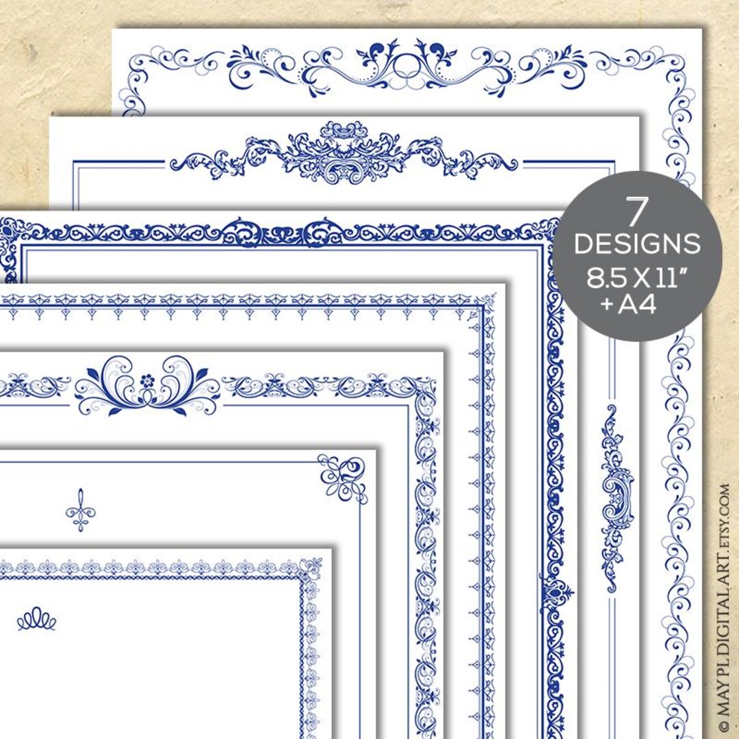 Navy Blue Borders Certificate Frames - Retro Vintage 8x11 and A4 ...