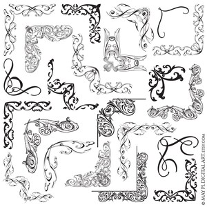 Vintage Corners Old Style Border Edges Foliage Ornate Black Clipart ...