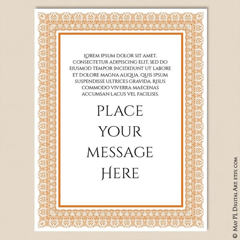 Page Border Frames 8x11 and A4 Burnt Orange Digital Design - Diplomas ...