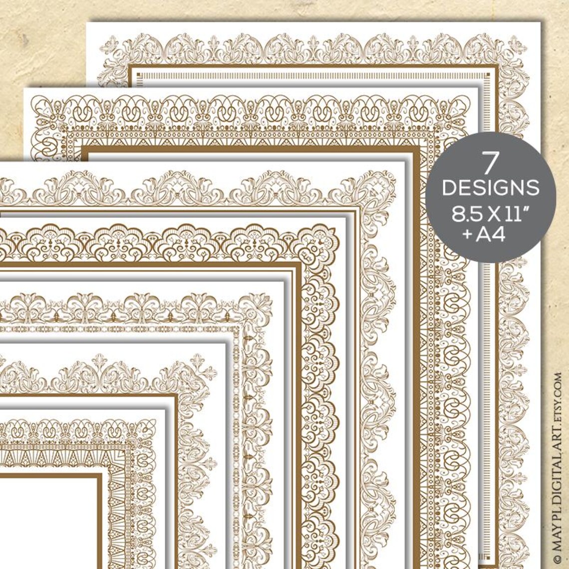 Award Borders Bronze A4 and 8x11 Frames Digital Clipart - Vintage ...