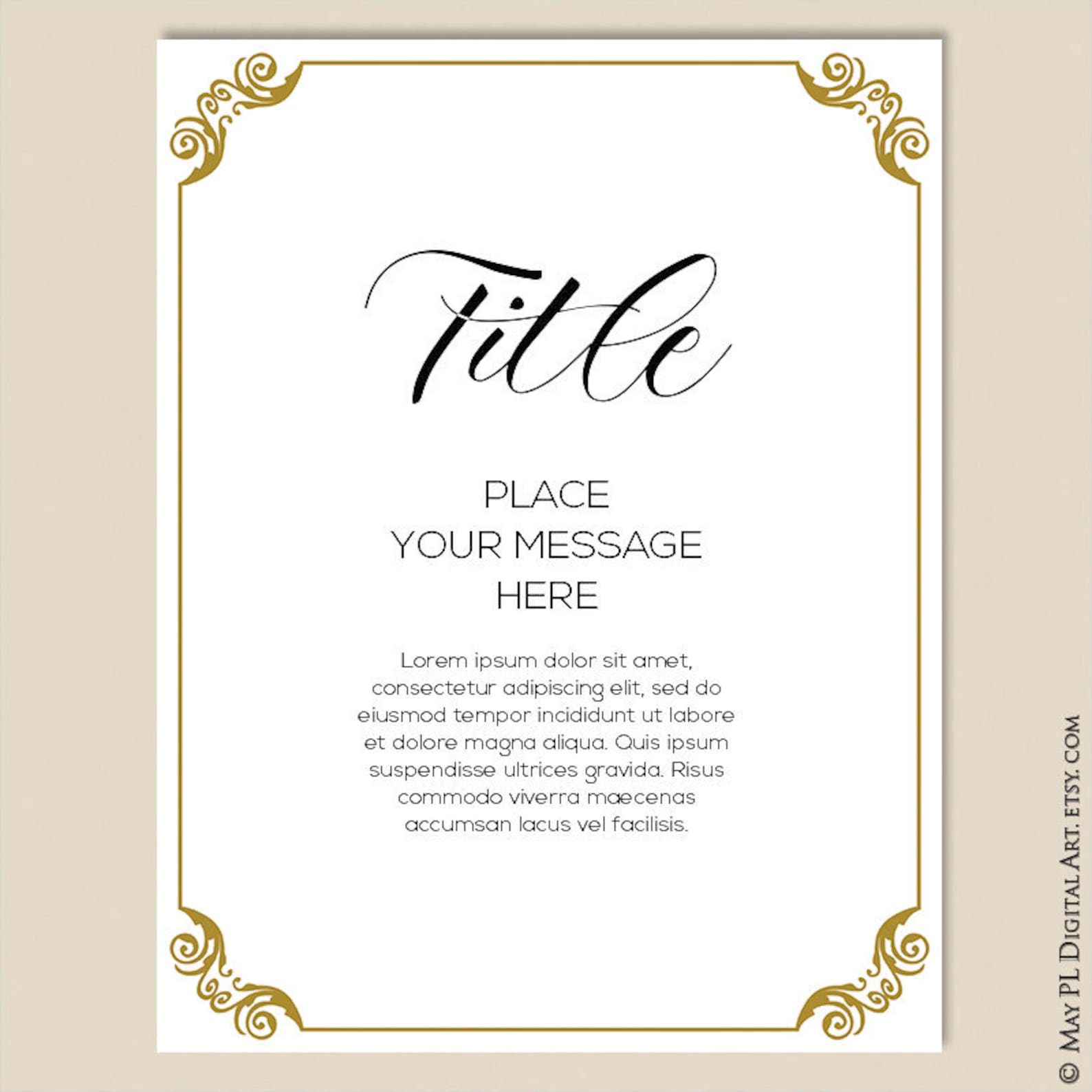 Gold Fancy Document Borders, 8x11 Page Digital Frame Vintage Designs ...