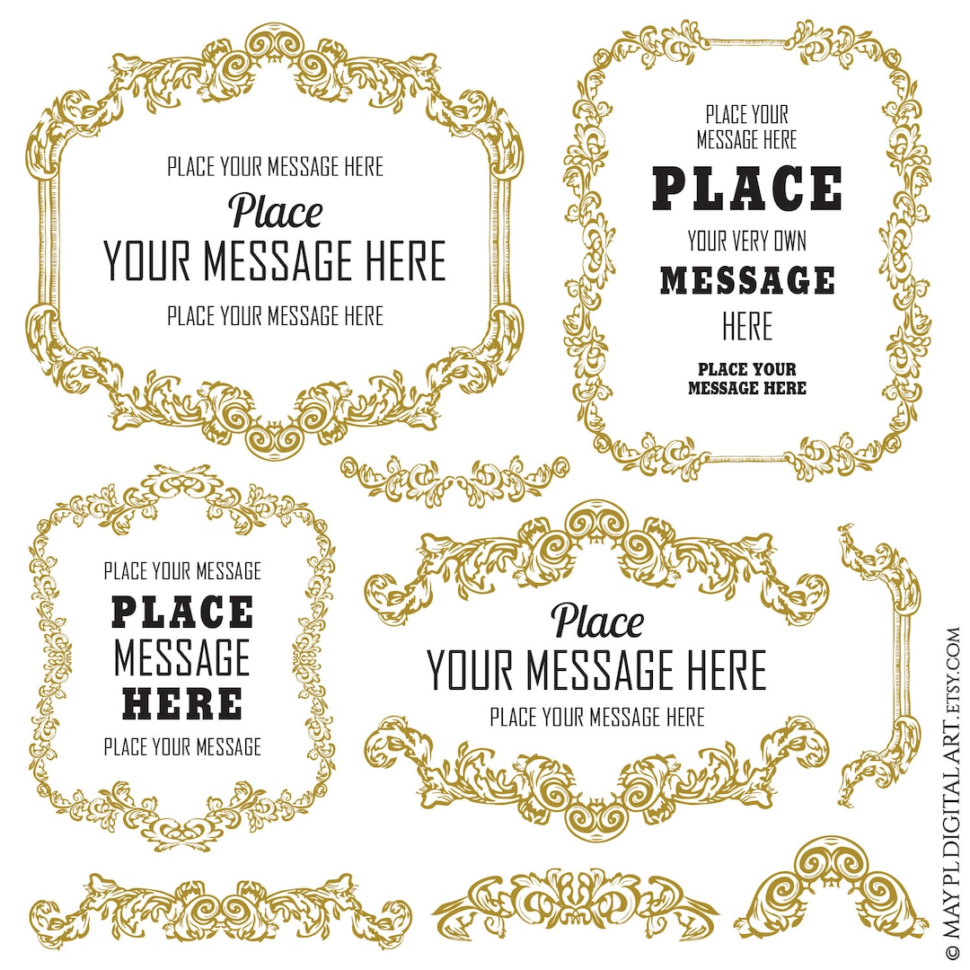 Gold Victorian Foliage Digital Frames Clipart - DIY Label or Logo With ...