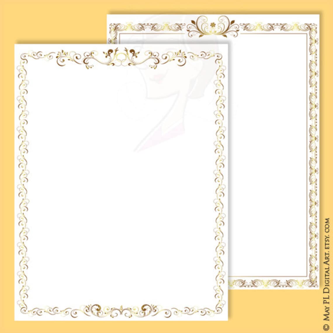 Wedding Border Frame - Gold Decorative Digital Clip Art Featuring 8 ...