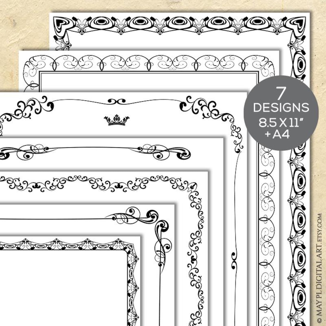 A4 8x11 Page Borders Clipart - Document Design Old Black Frames 11145 ...