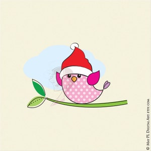 Christmas Birds Clip Art Digital Xmas Vector Commercial Use Pink Blue ...