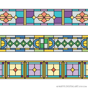 Stained Glass Borders Clipart - Colorful Geometric Shapes Border ...