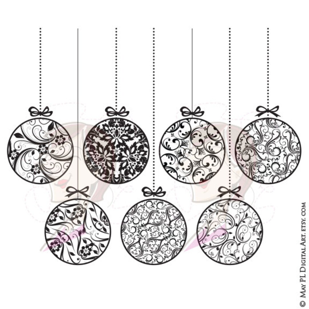 Retro Christmas Clipart Xmas Vintage Baubles Ornaments Decorations ...