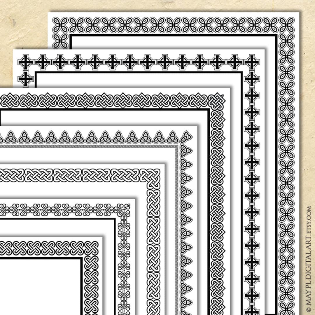 Document Border Frames Celtic Symbols Gaelic Line Art Digital Clipart ...