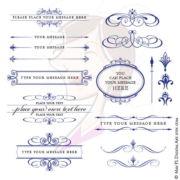 VECTOR Clipart Retro NAVY BLUE Calligraphy Flourish Graphics Text ...