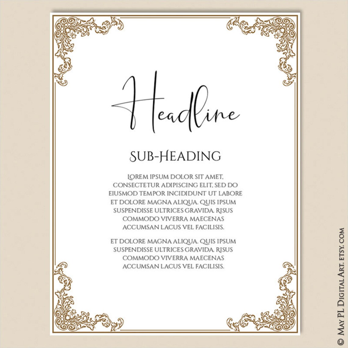 Bronze Page Borders, Hand Drawn Retro Clipart - Shabby Chic Vintage ...
