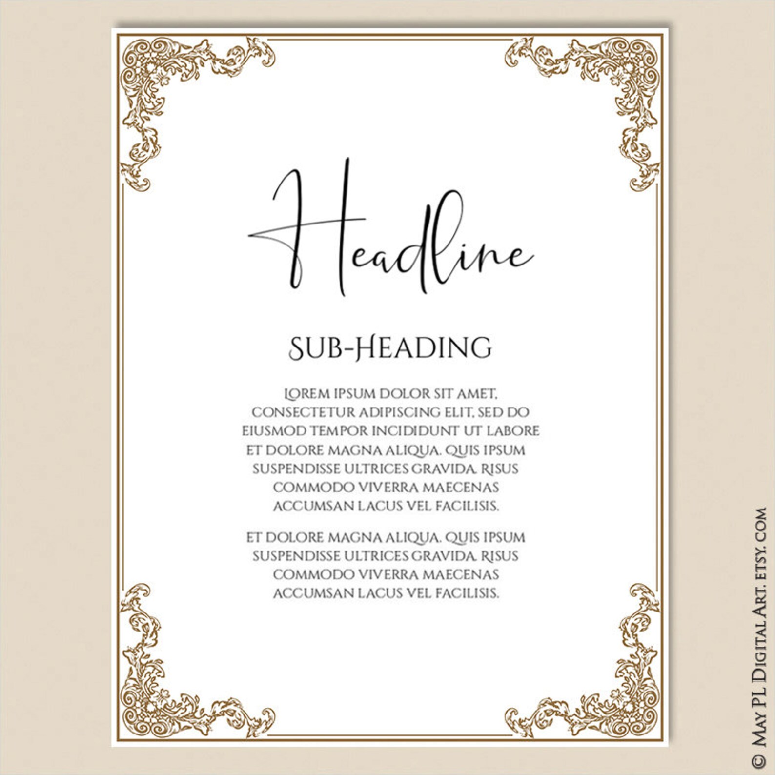 Bronze Page Borders, Hand Drawn Retro Clipart - Shabby Chic Vintage ...