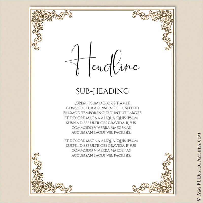 Bronze Page Borders, Hand Drawn Retro Clipart - Shabby Chic Vintage ...