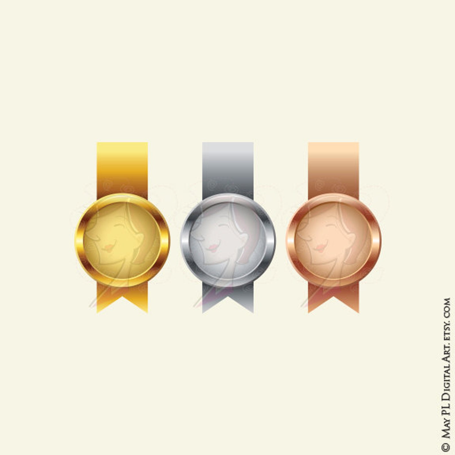 Olympics Medals Gold Silver Bronze Winner Champion Blank Medal Ribbon ...