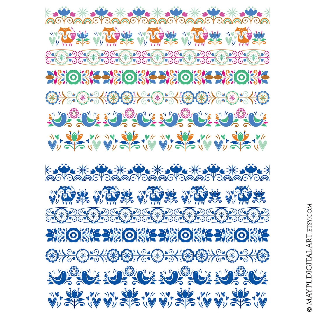 Scandinavian Folk Art Borders Frames - Design Elements Digital Clipart ...
