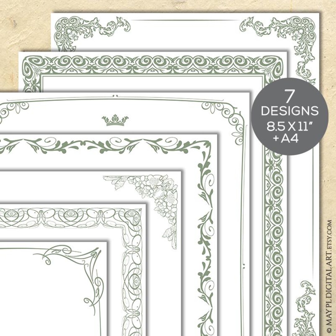 Page Frames Clipart Sage Green Timeless Borders - A4 8x11 Flourish ...