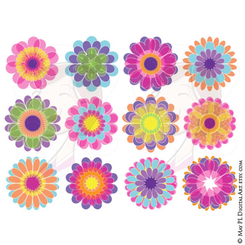 Flowers Graphics Clip Art Vector - Spring Flower Florals Perfect for ...