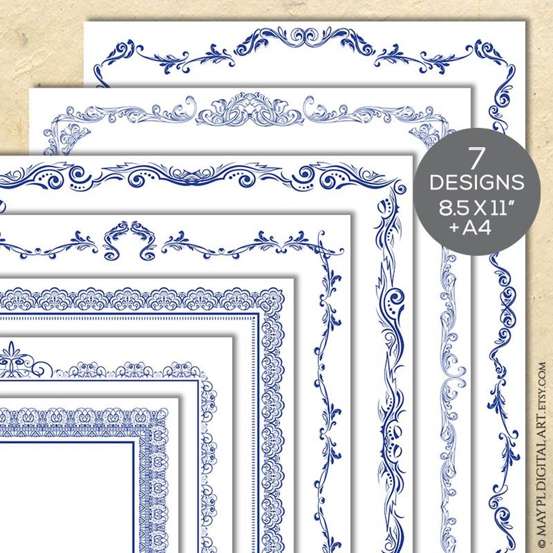 Gift Certificate Blue Wedding Borders Frames Clipart - Vintage Look 8 ...