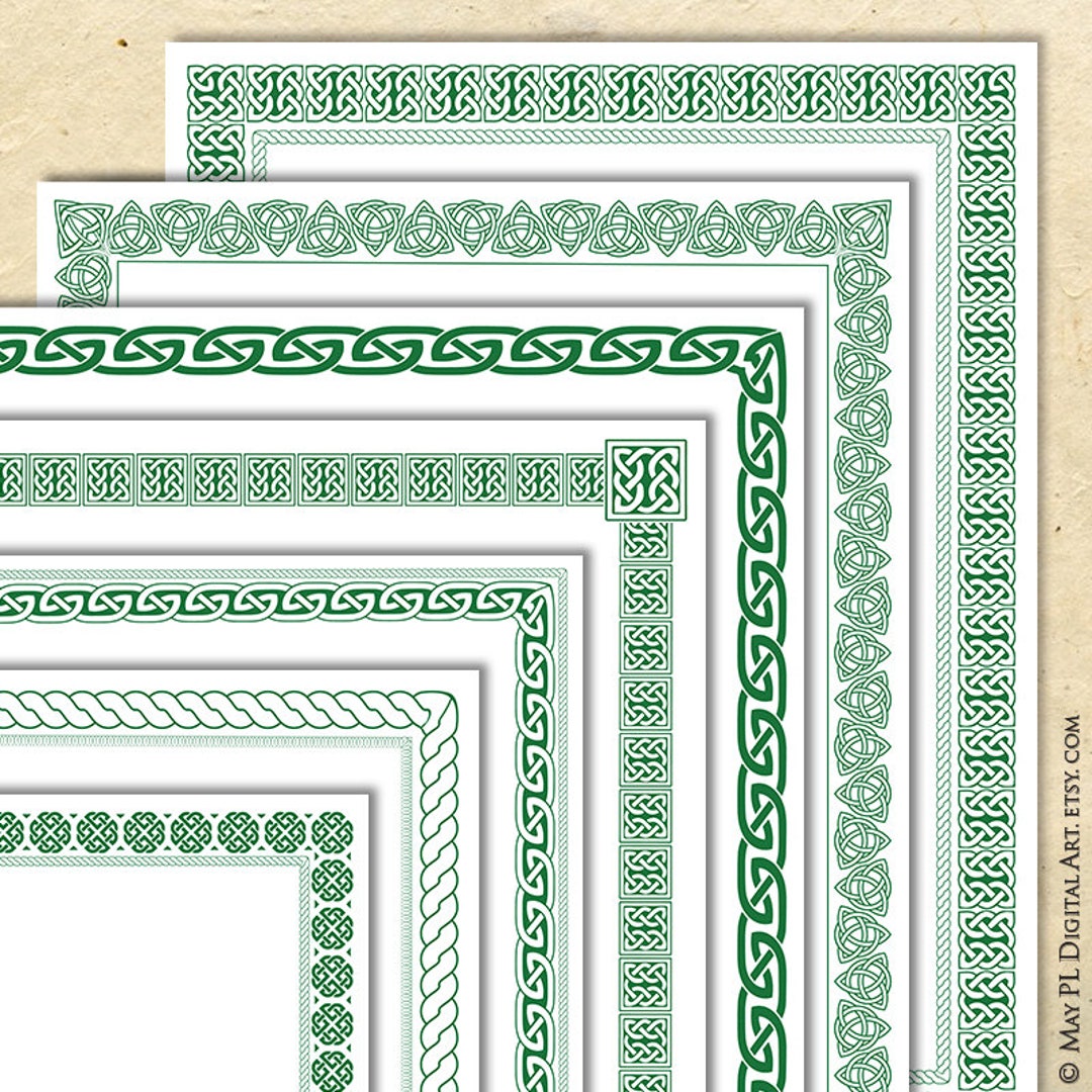 Green Celtic Digital Borders DIY Certificate, Award Celtic Patterns ...